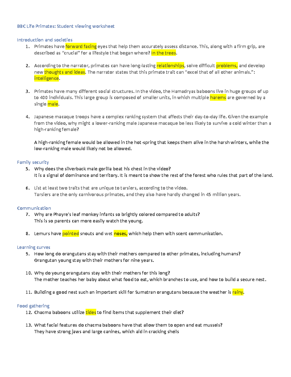 Zoe Rodriguez BBC Life Primates Film Guide - BBC Life Primates: Student ...