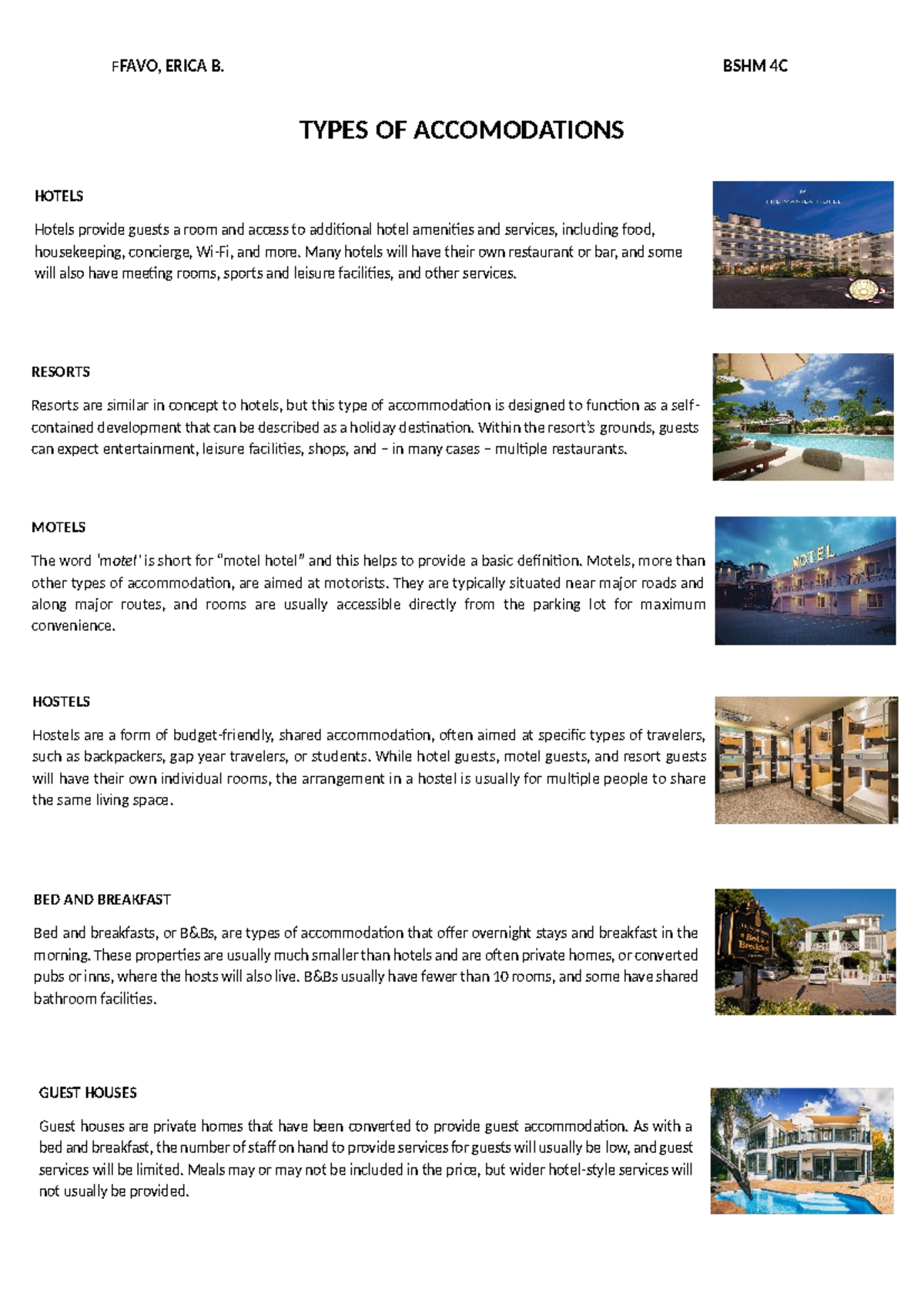 Types OF Accomodations - FFAVO, ERICA B. BSHM 4C TYPES OF ACCOMODATIONS ...