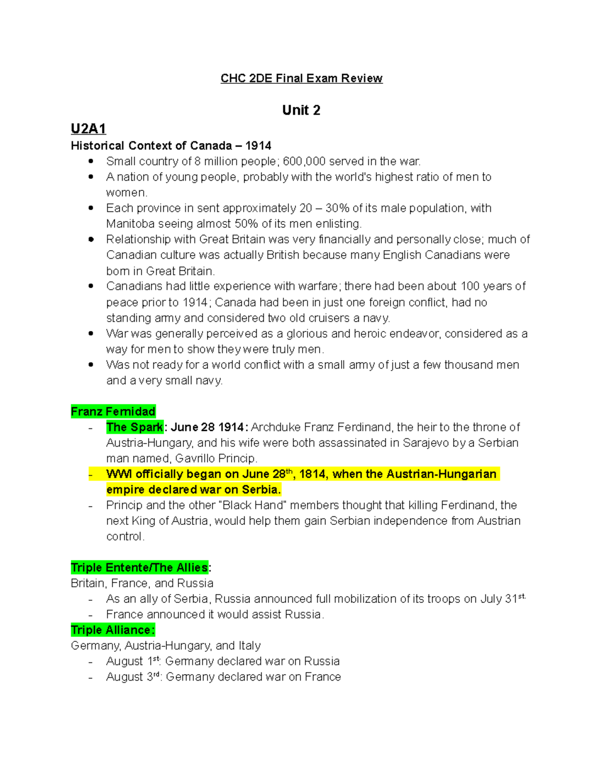 CHC2DE Final Exam Review Canadian History - CHC 2DE Final Exam Review ...