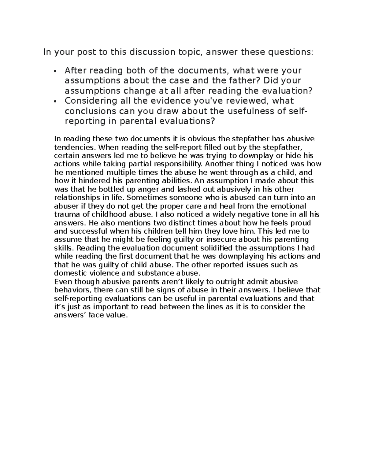 Discussion post - In your post to this discussion topic, answer these ...