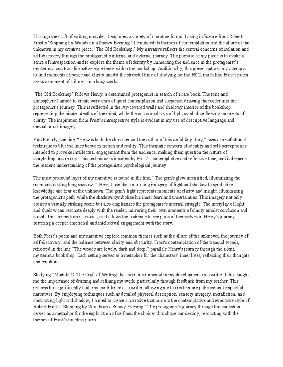 Full Mark HSC Reflection Essay - Through the craft of writing modules ...