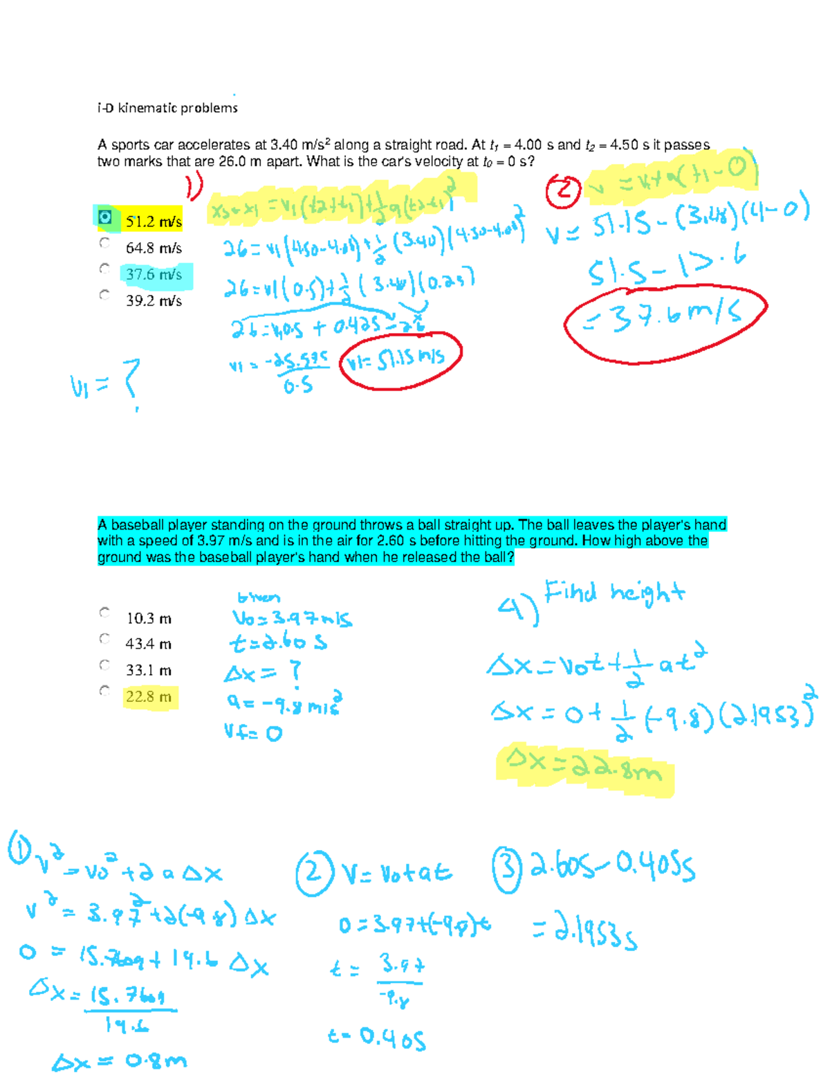 Physics loncapa answers - i-D kinematic problems A sports car ...