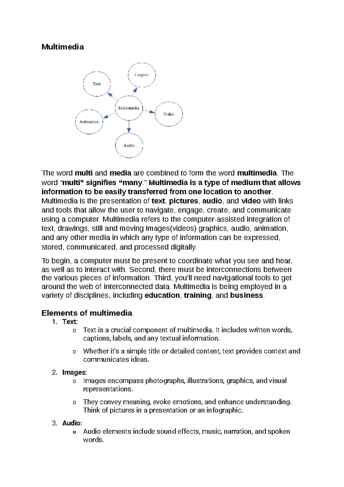 M & A Unit - I - Multimedia The word multi and media are combined to ...