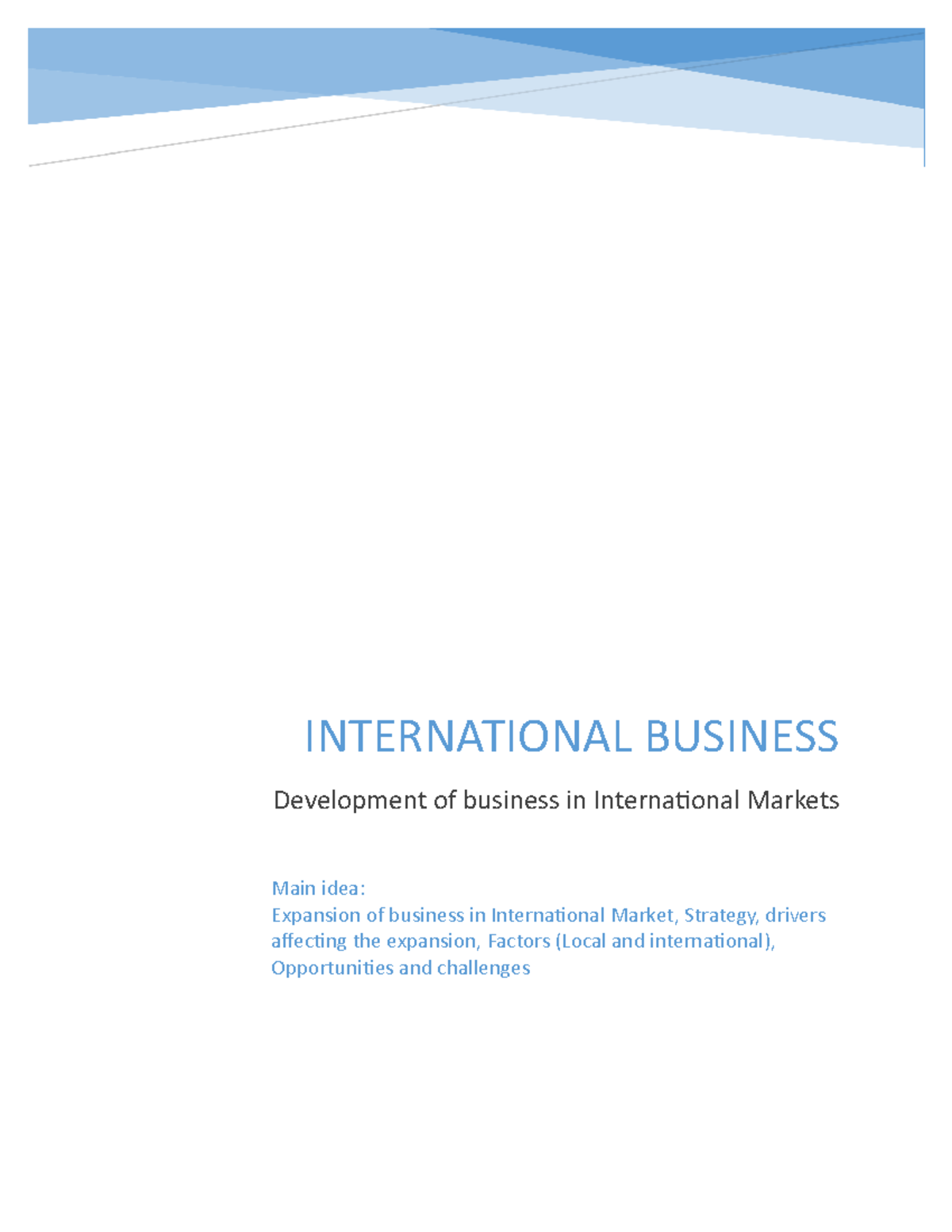 International Business - INTERNATIONAL BUSINESS Development of business ...