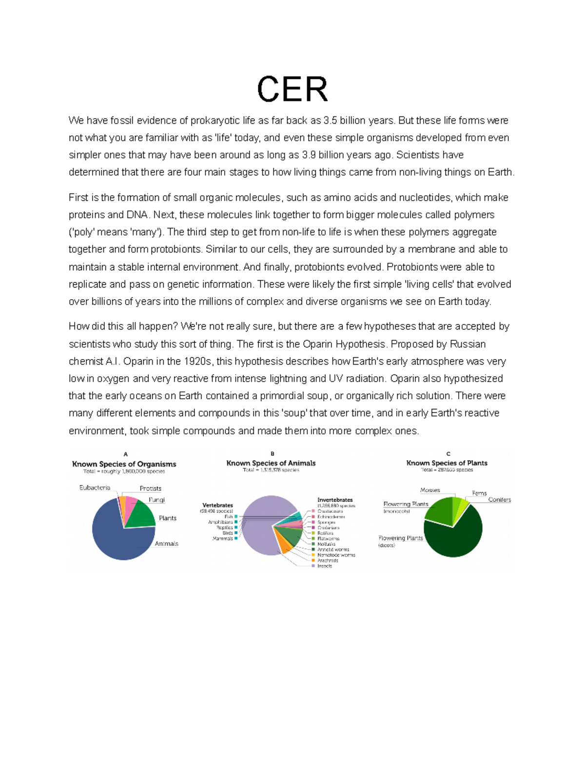 History of Life on Earth CER - CER We have fossil evidence of ...