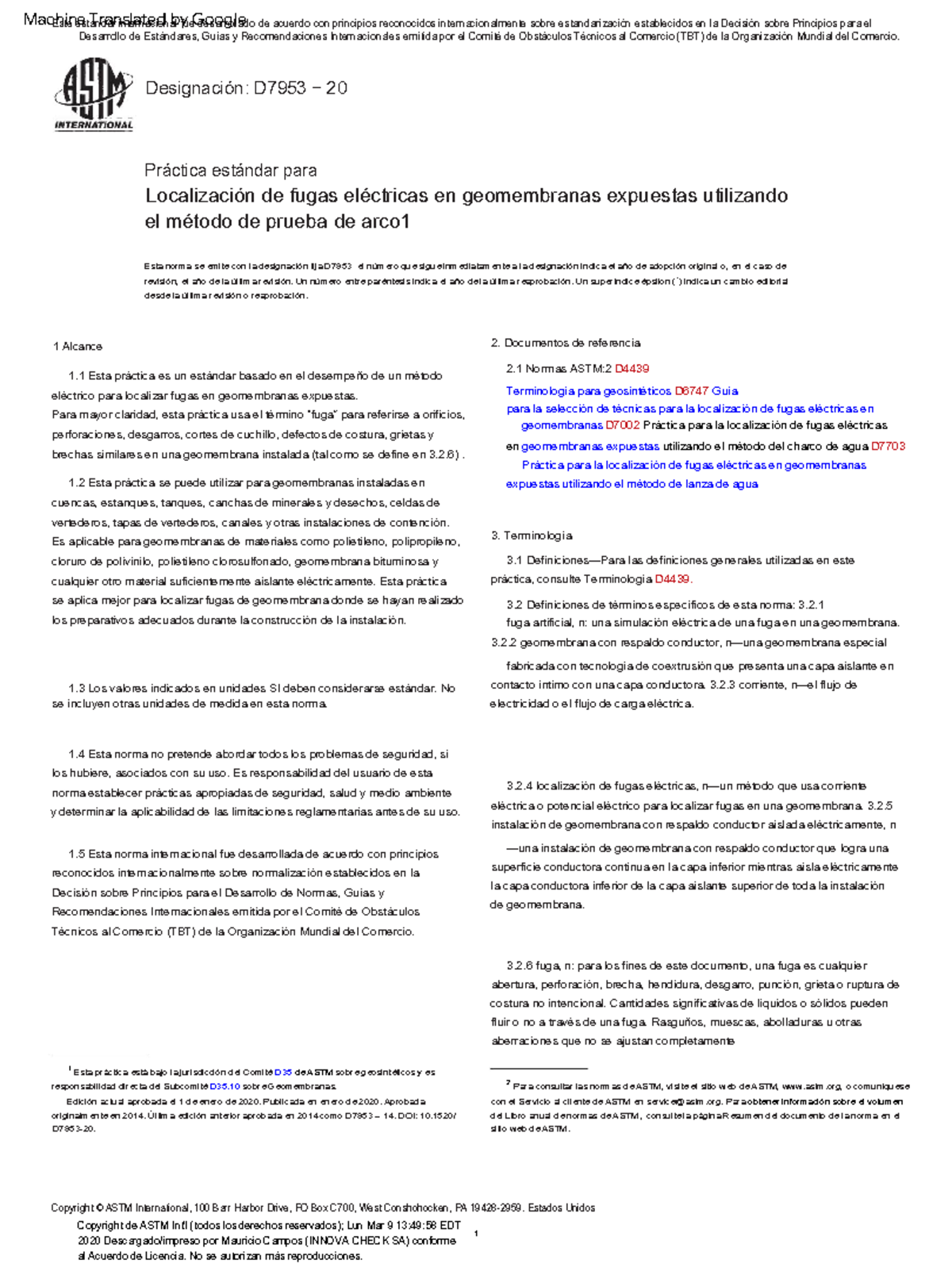 1.- ASTM D7953-20 Standard Practice for Electrical Leak Location on ...