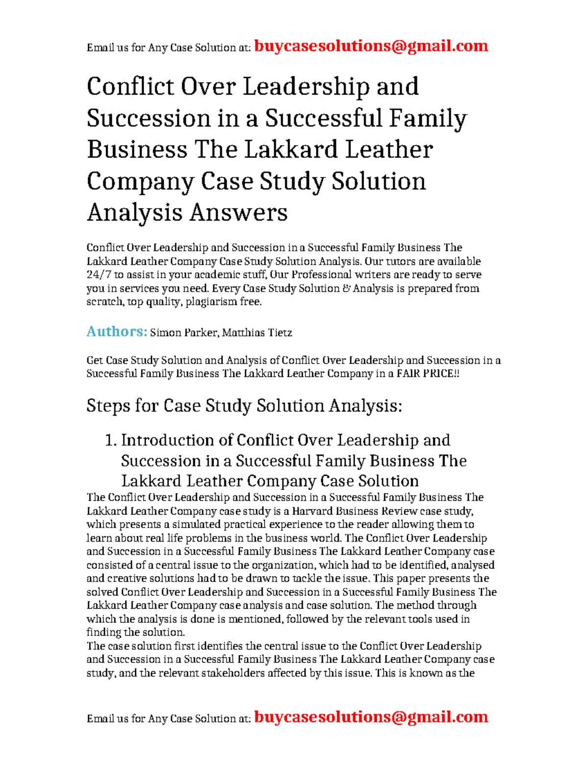 Case Solution Conflict Over Leadership and Succession in a Successful ...