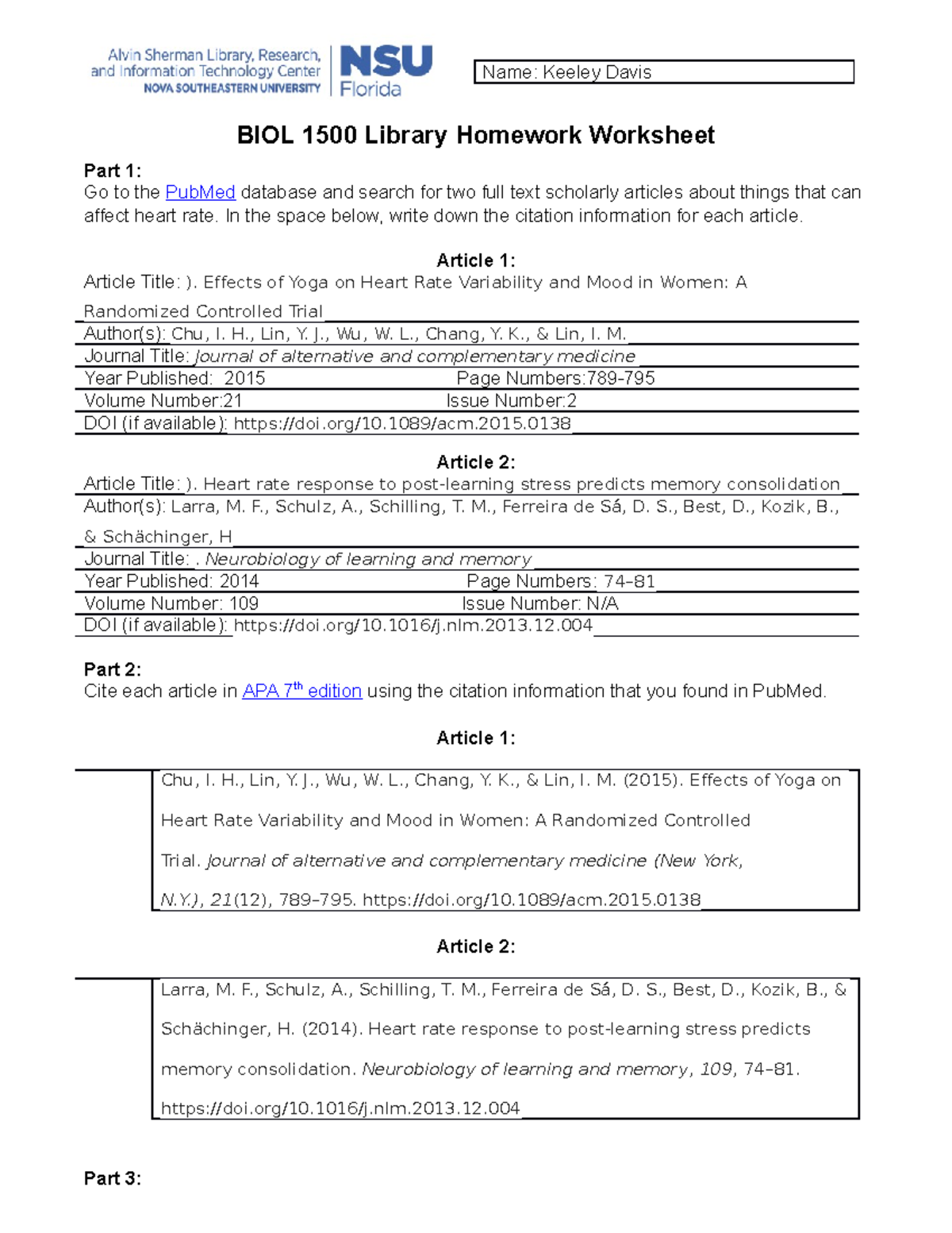 BIOL 1500 Library Worksheet - Fall 2021 - BIOL 1500 Library Homework ...