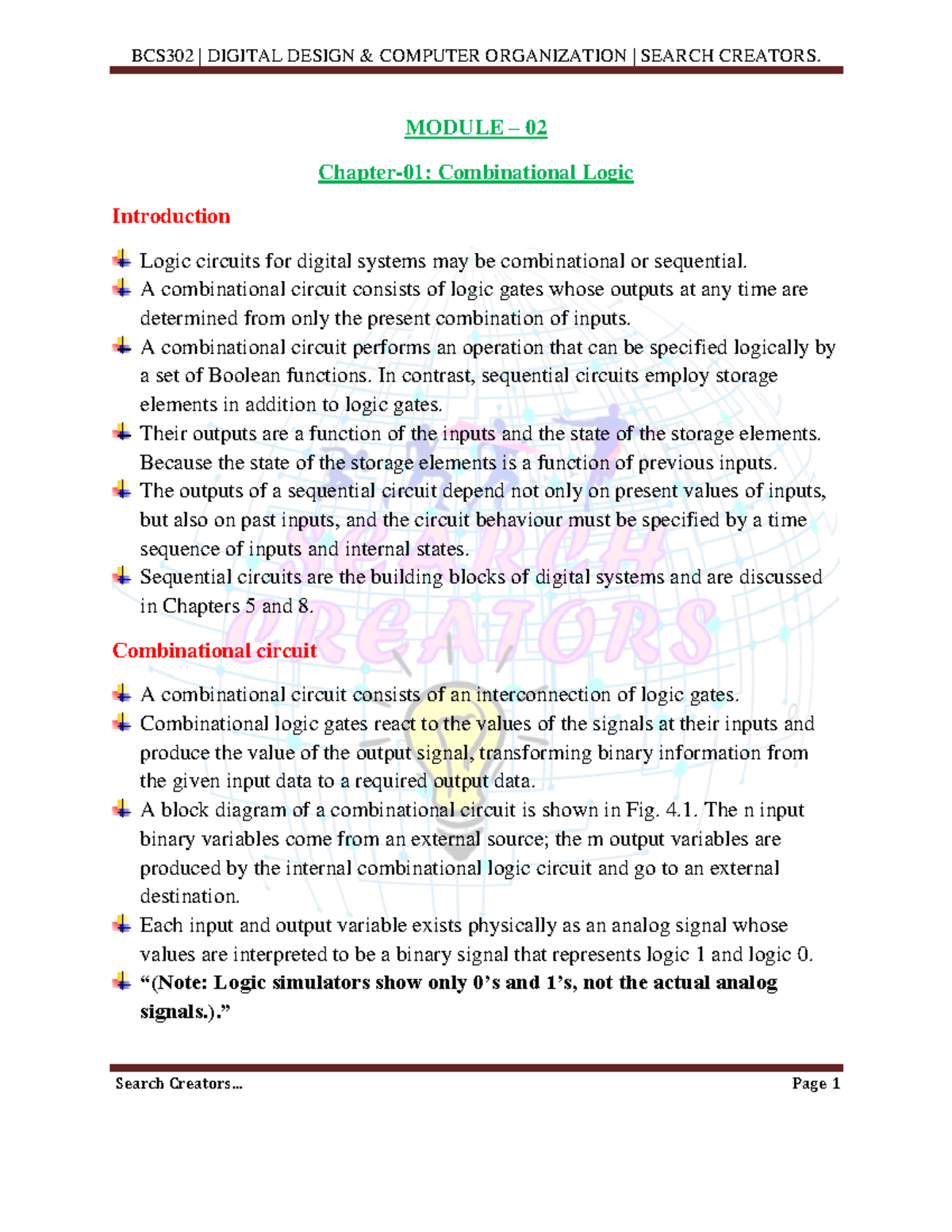 Module-2 Combinational Logic Search Creators - MODULE – 02 Chapter-01: Combinational Logic - Studocu