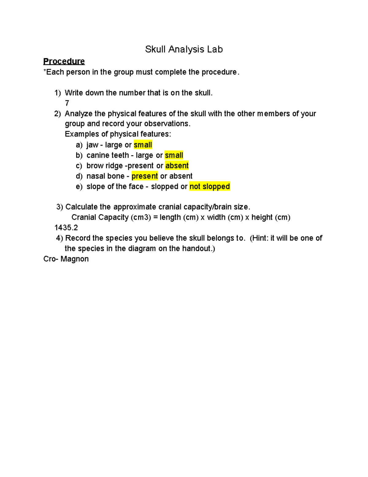 Untitled document - answer - Procedure *Each person in the group must ...