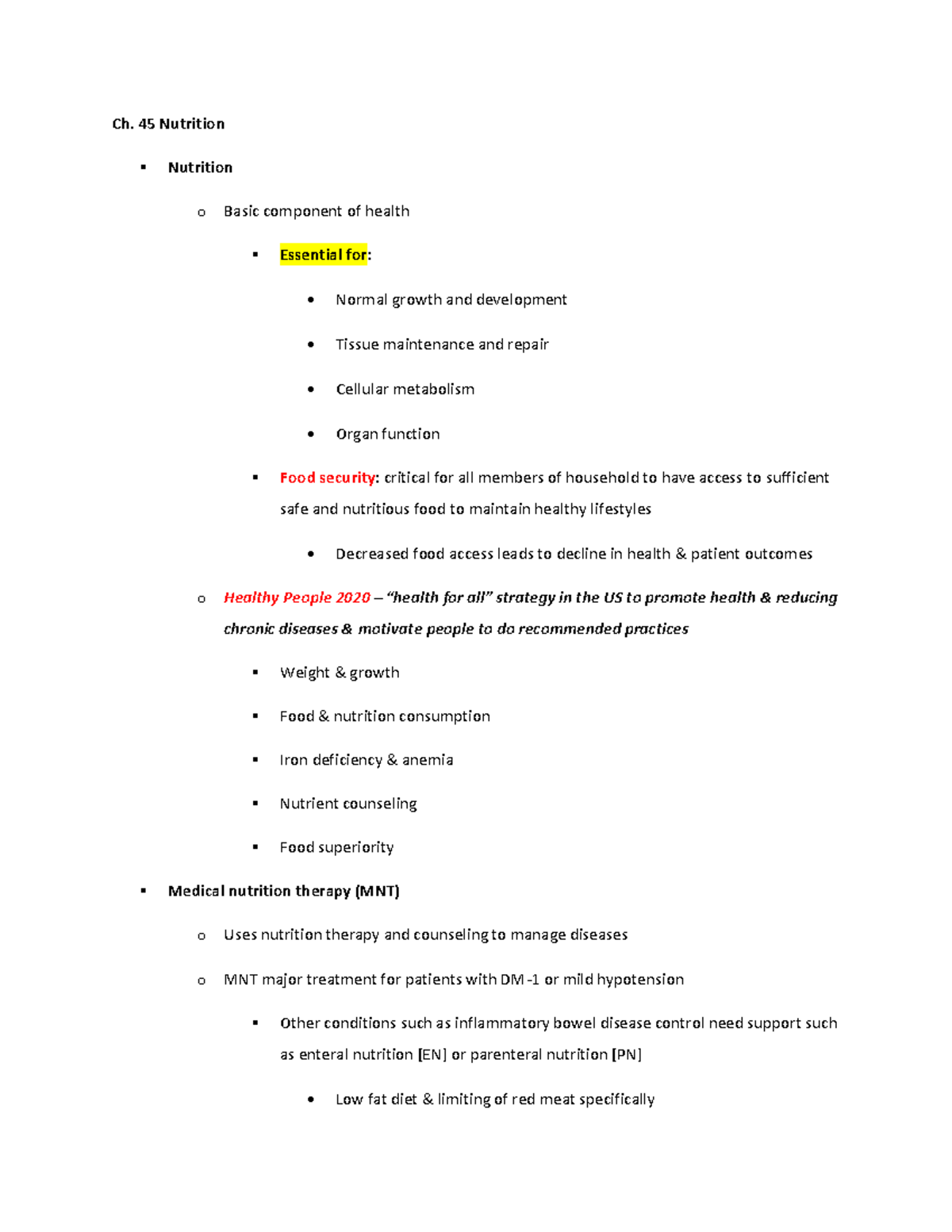 Ch. 45 nutri - lecture - Ch. 45 Nutrition Nutrition o Basic component ...