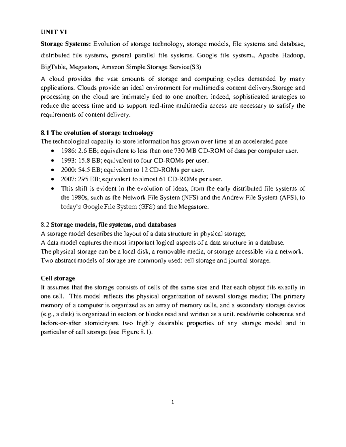 UNIT VI - Material - UNIT VI Storage Systems: Evolution of storage ...