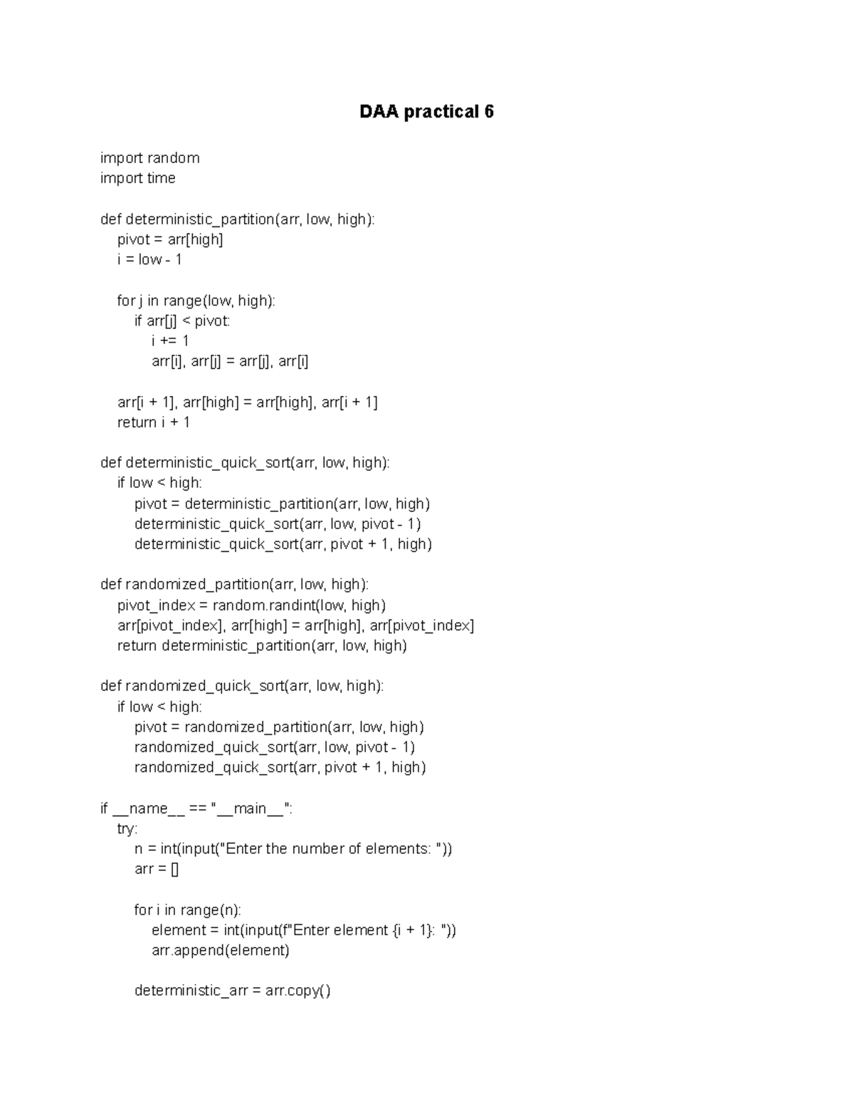 DAA 6-op (1) - HELPFUL - DAA practical 6 import random import time def deterministic_partition ...