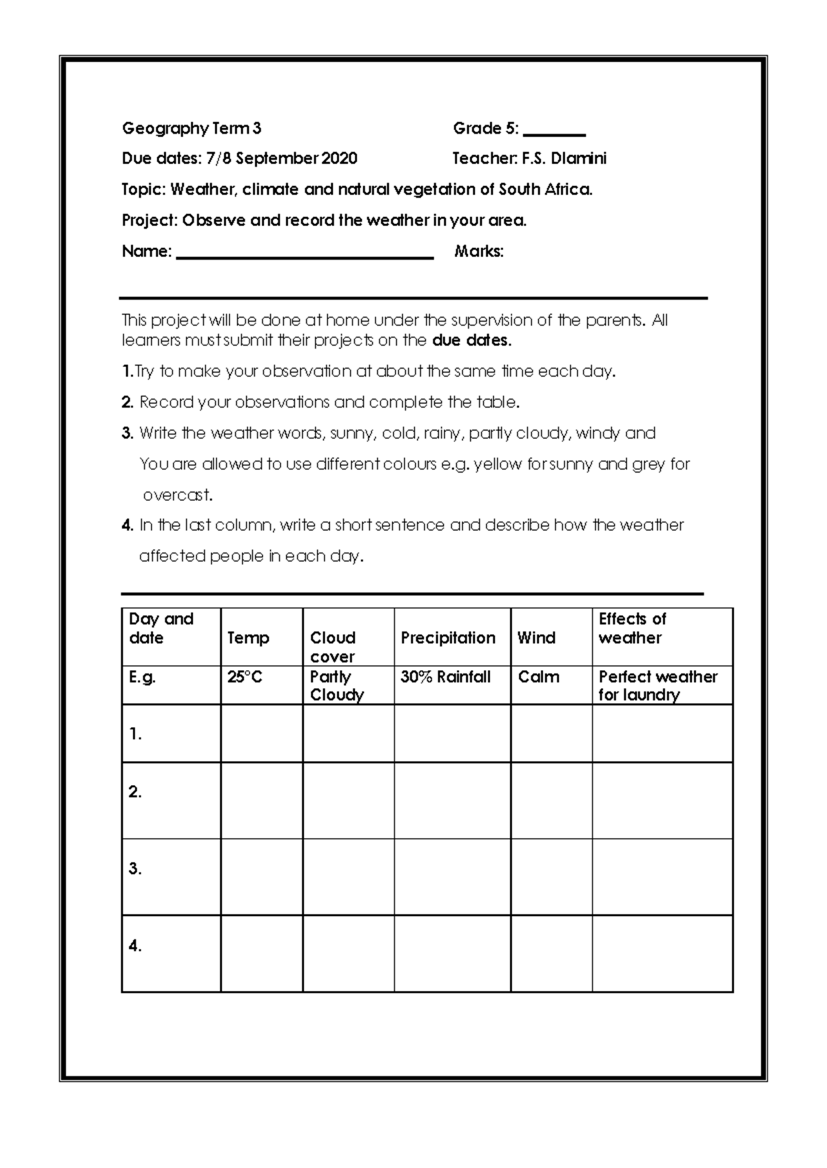 GGG - History - Geography Term 3 Grade 5: ________ Due dates: 7/8 ...
