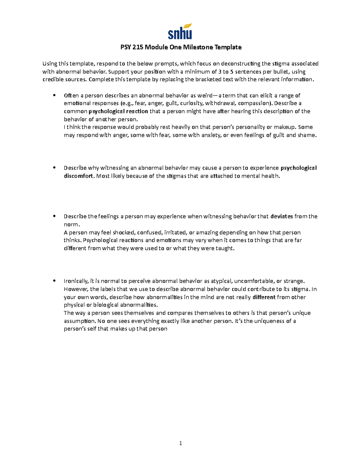 23psy 215 Module One Milestone Template Psy 215 Module One Milestone Template Using This
