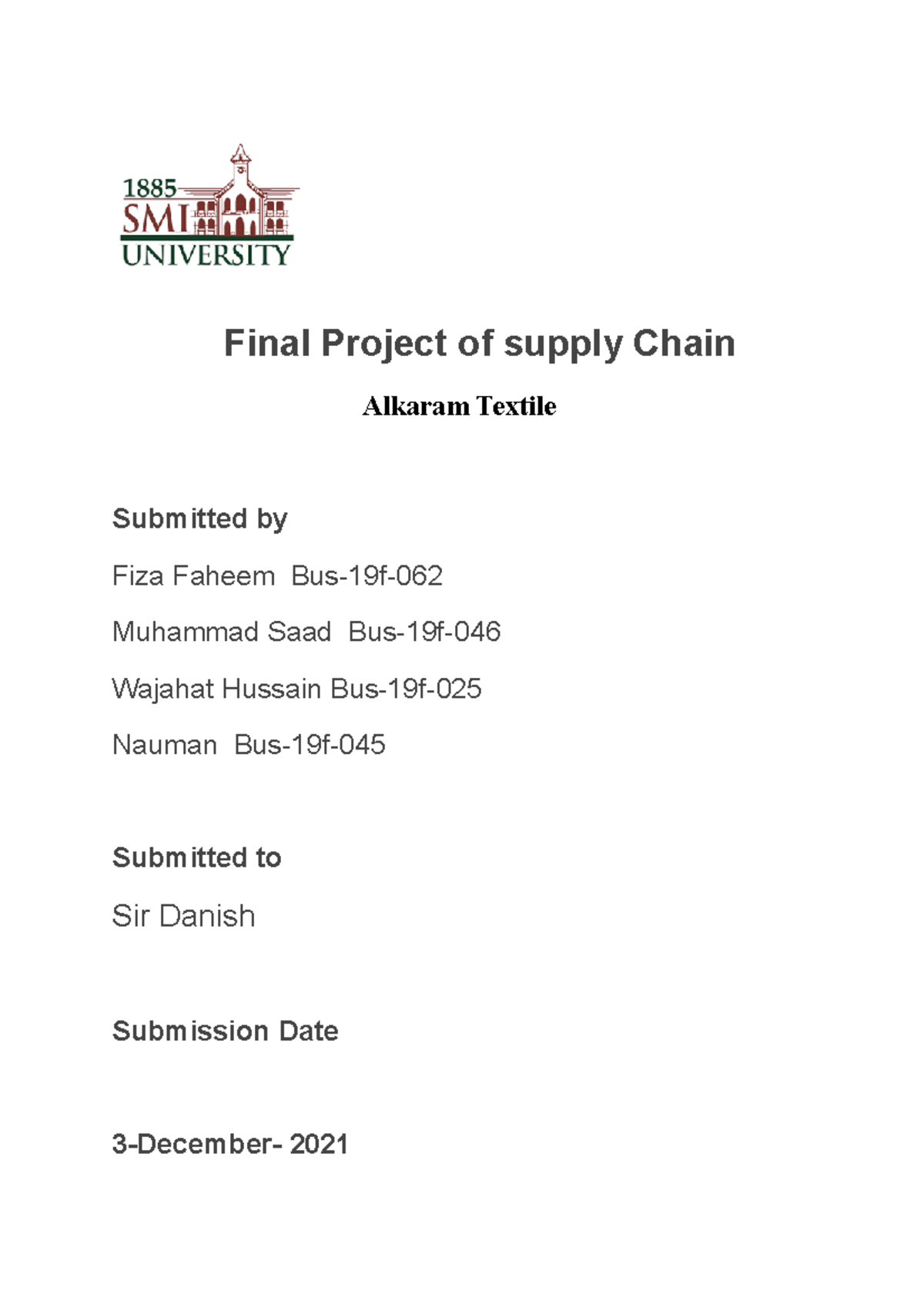 Supply Chain Project - Lecture notes 7 - Final Project of supply Chain ...