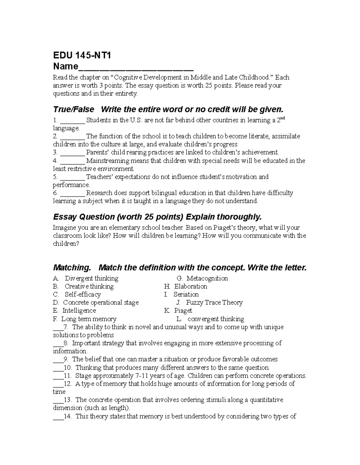 EDU-145 Questions Module 4 - EDU 145-NT Name______________________ Read ...