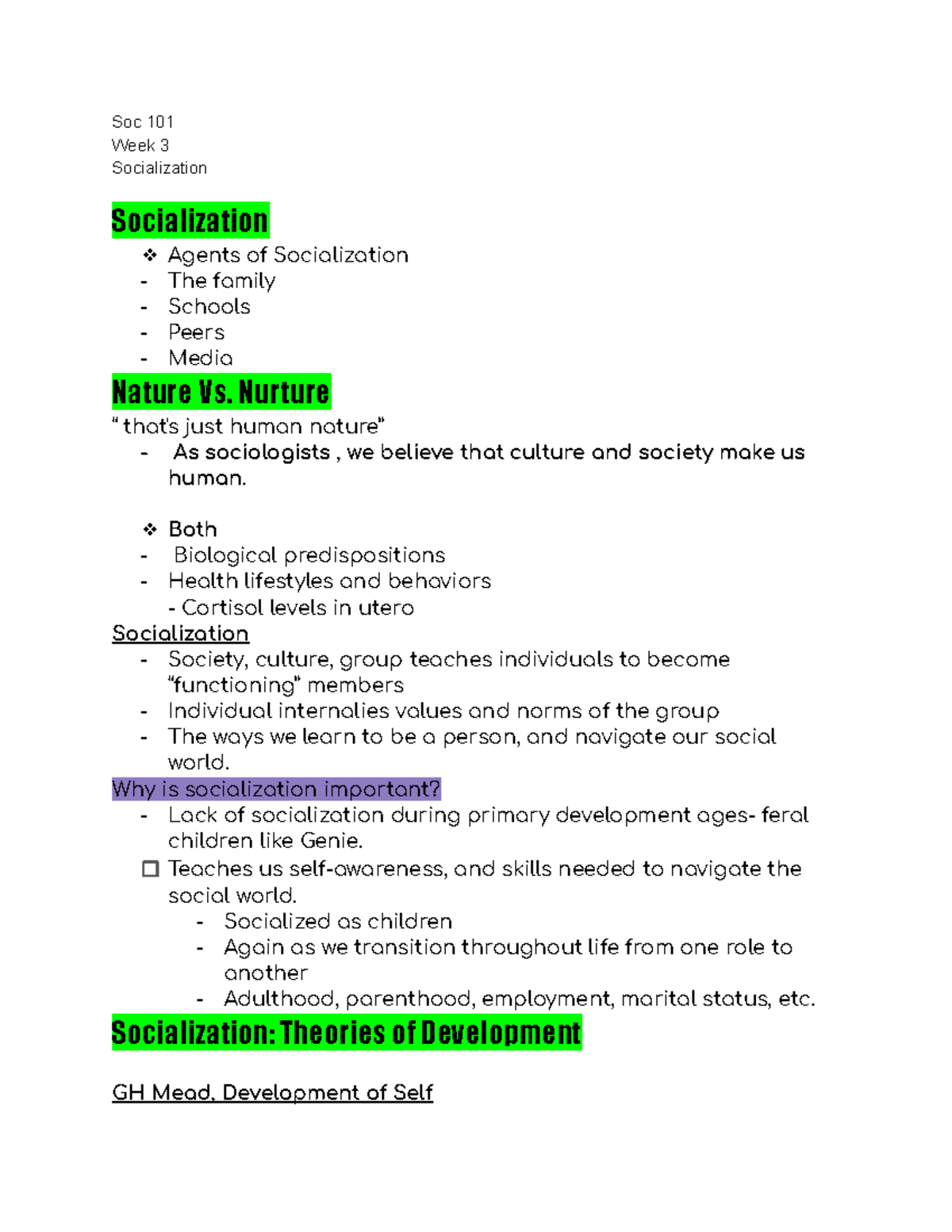 Soc 101 - Week 3 - Socialization - Soc 101 Week 3 Socialization ...