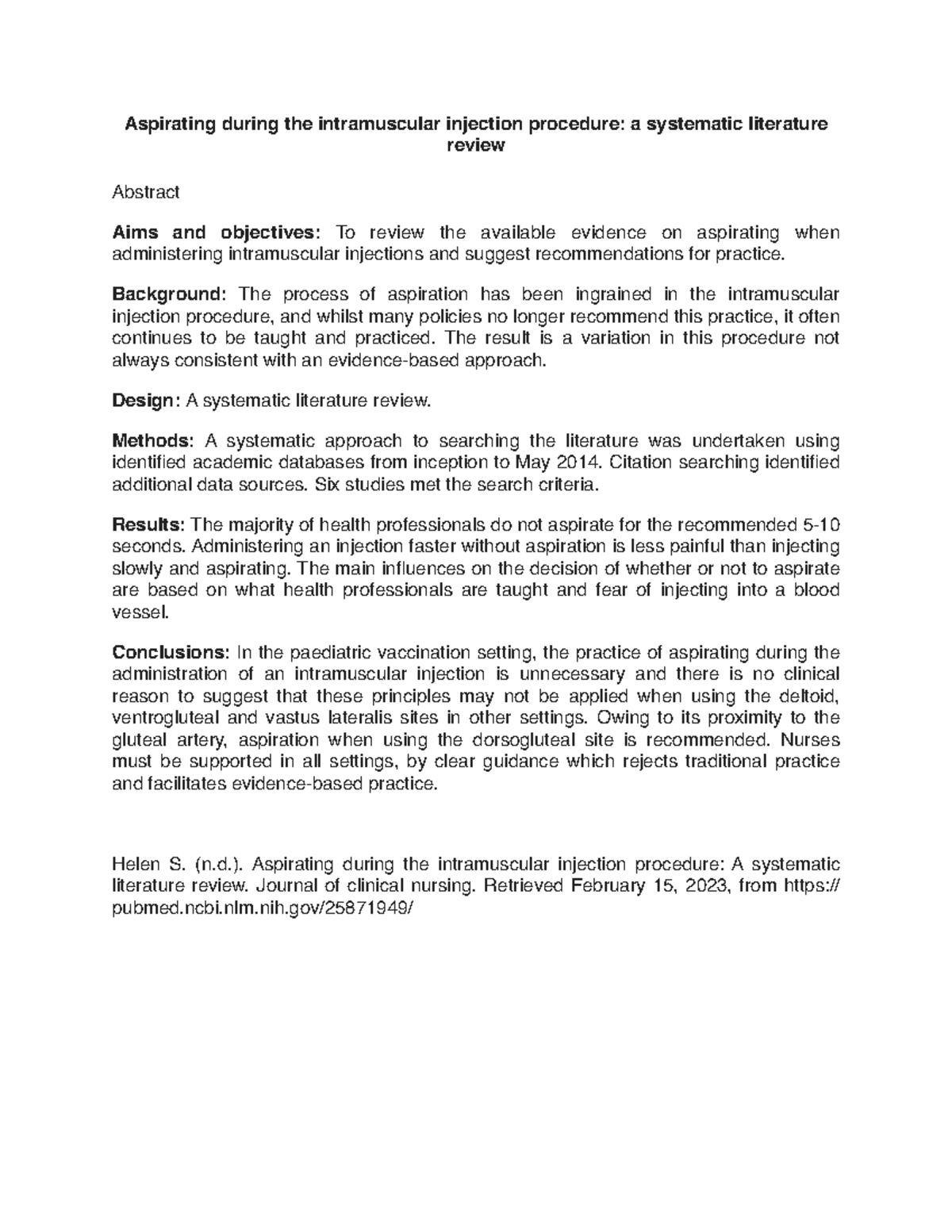 Journ-109-1 - JOurnal Study - Aspirating during the intramuscular ...