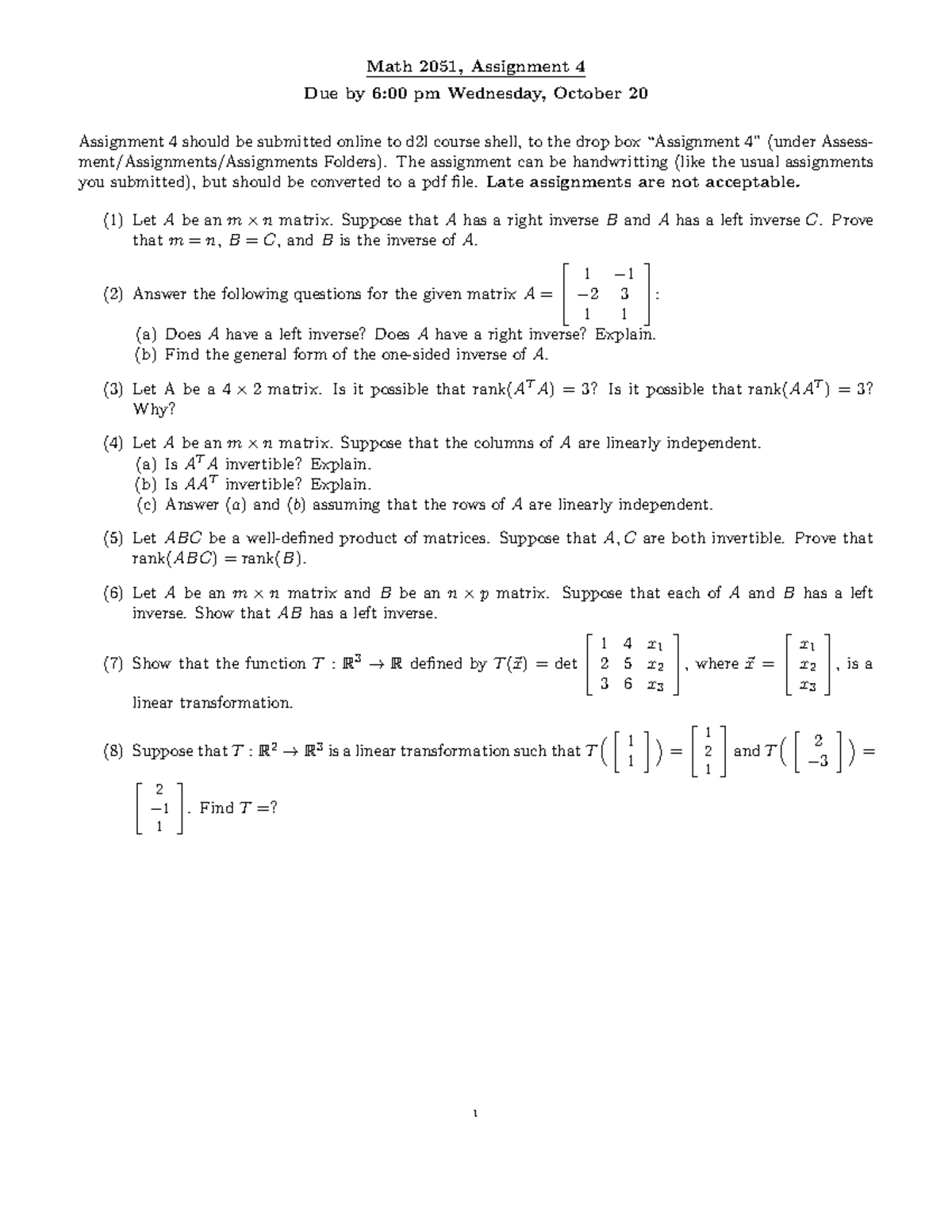 Assignment 4 - Practice materials for calculus 3. - Math 2051 ...