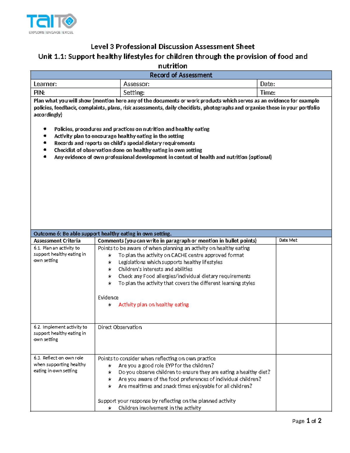 L3 Unit 1.1 PD Assessment Sheet .docx - Level 3 Professional Discussion ...