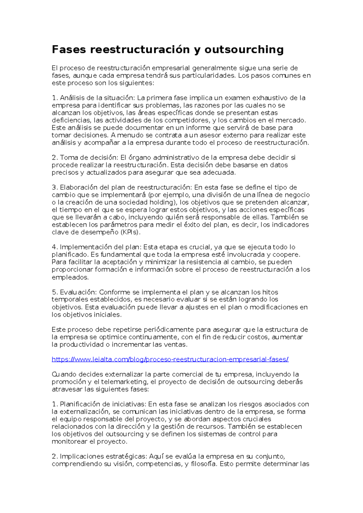 Fases PEP - Super - Fases reestructuración y outsourching El proceso de ...