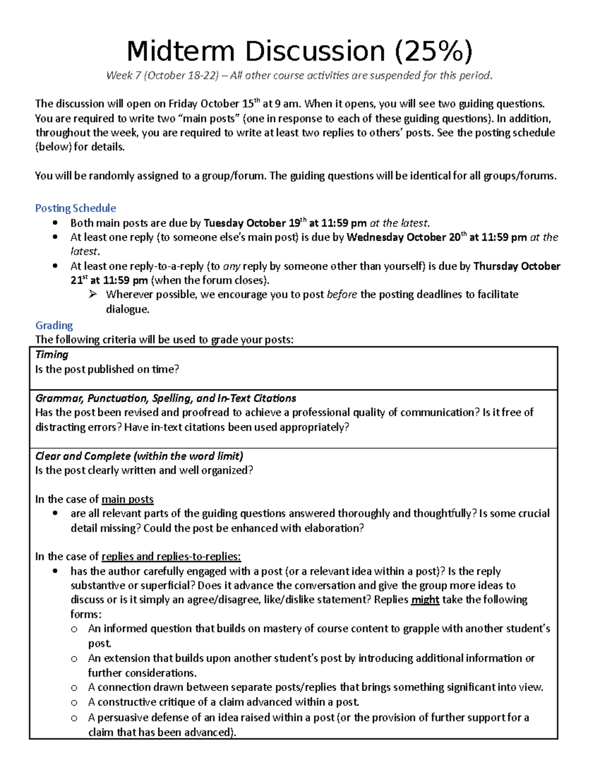 Midterm Discussion Overview and Guidelines - C and D 2021 - Midterm ...