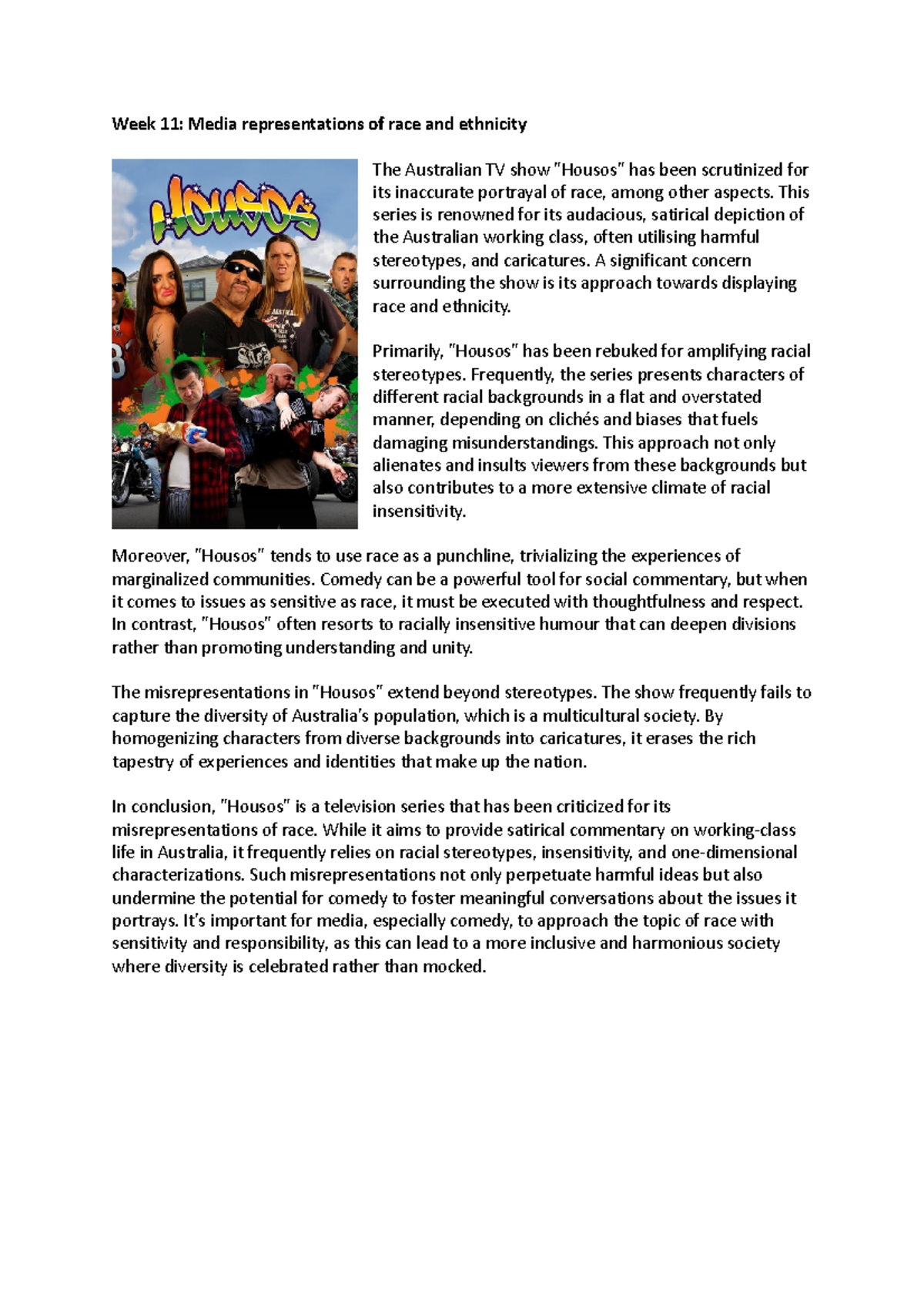 A1 Week 11 - Media representations of race and ethnicity - Week 11 ...