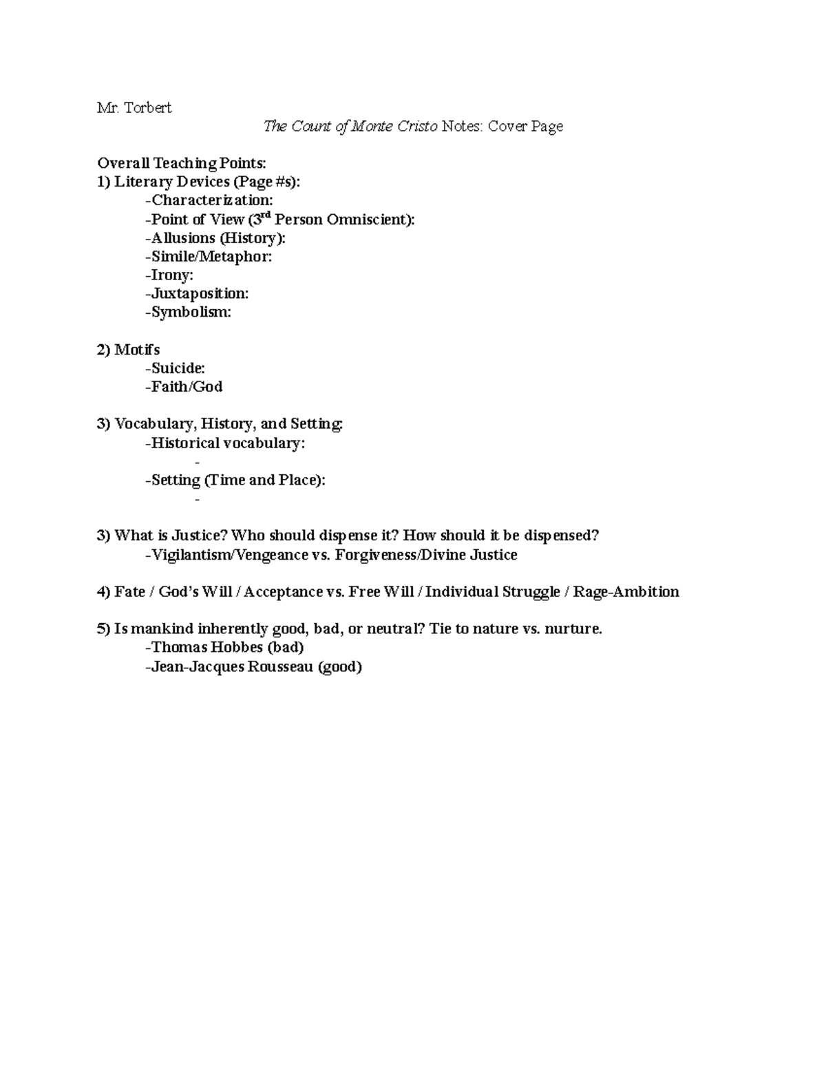 The Count of Monte Cristo Notes - Mr. Torbert The Count of Monte Cristo ...