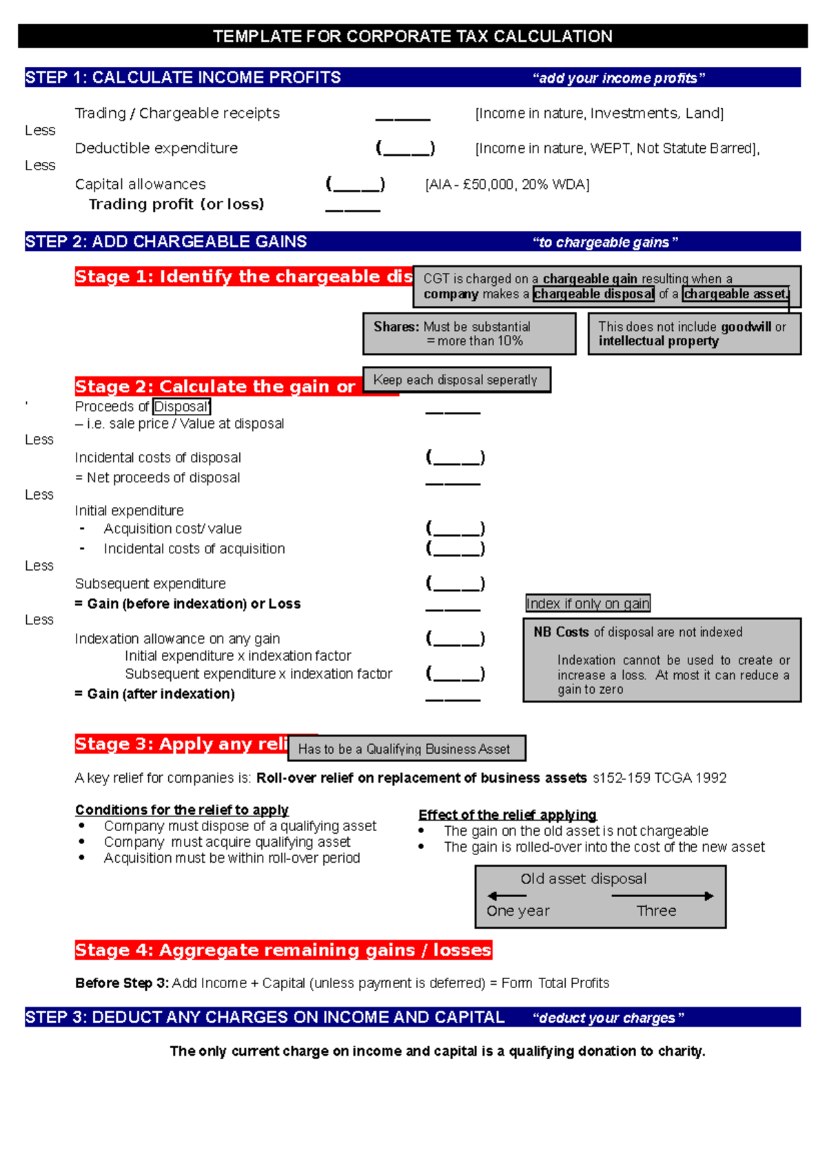 Template FOR Corporate TAX Calculation - TEMPLATE FOR CORPORATE TAX ...