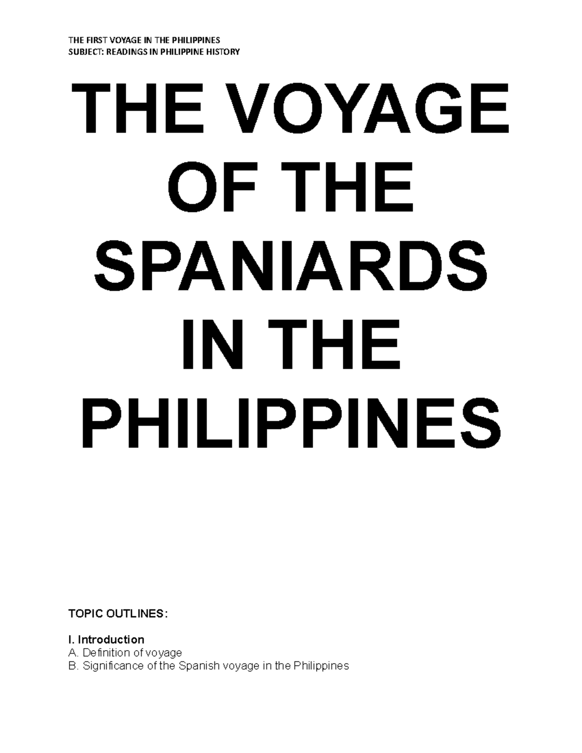 The Voyage of the Spaniards in the Philippines - SUBJECT: READINGS IN ...