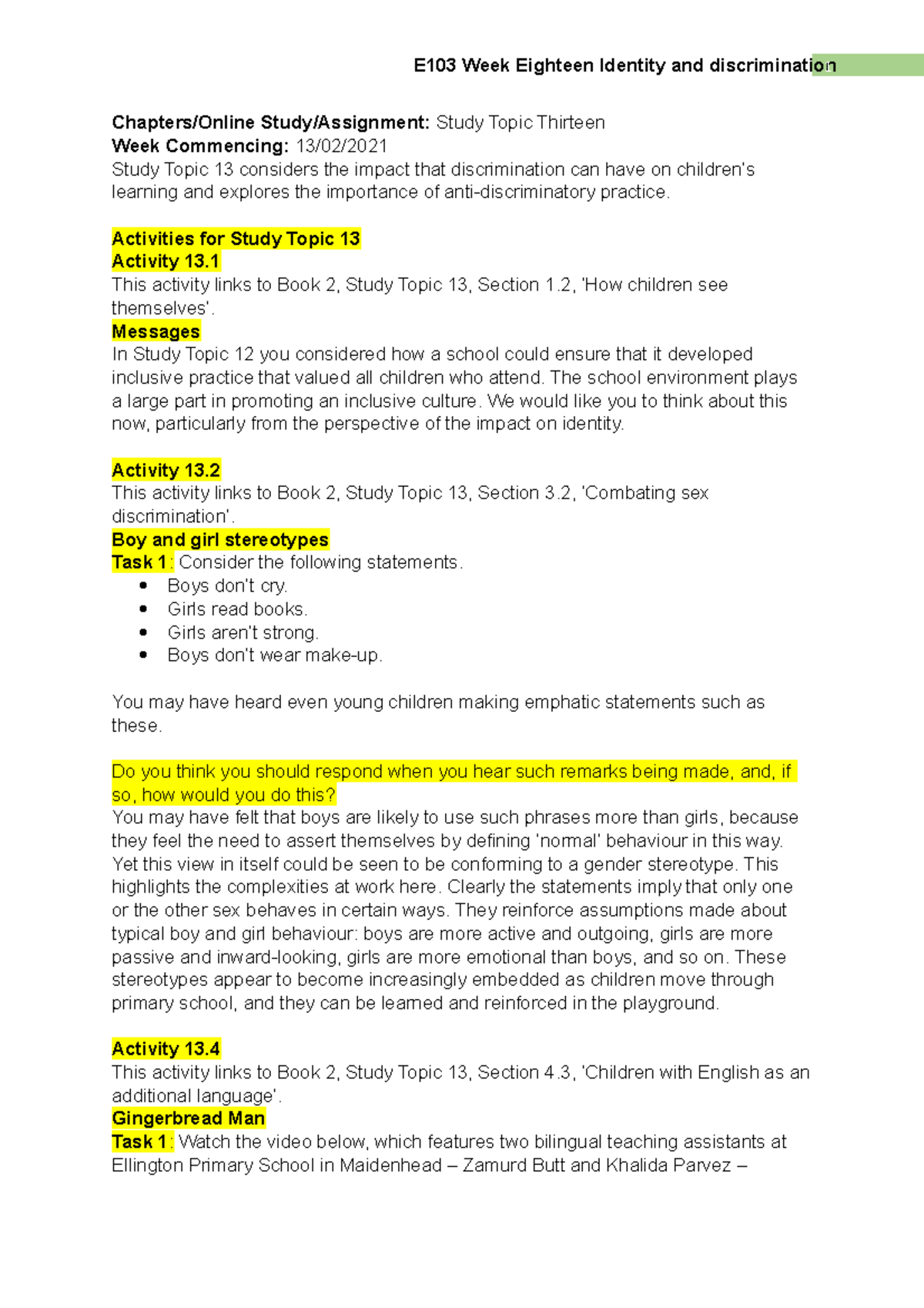 Study Topic 13 - Chapters/Online Study/Assignment: Study Topic Thirteen ...