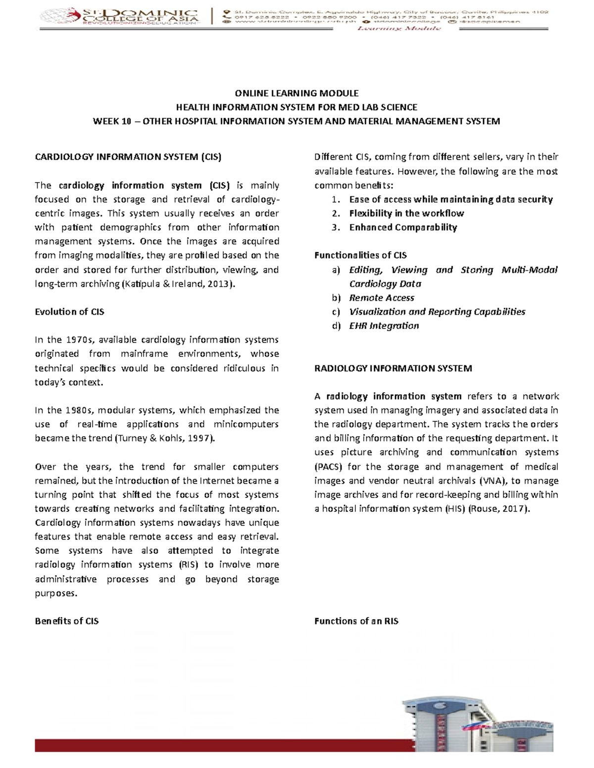 HIS Module - WEEK 10 - Week 10 Summary - ONLINE LEARNING MODULE HEALTH ...