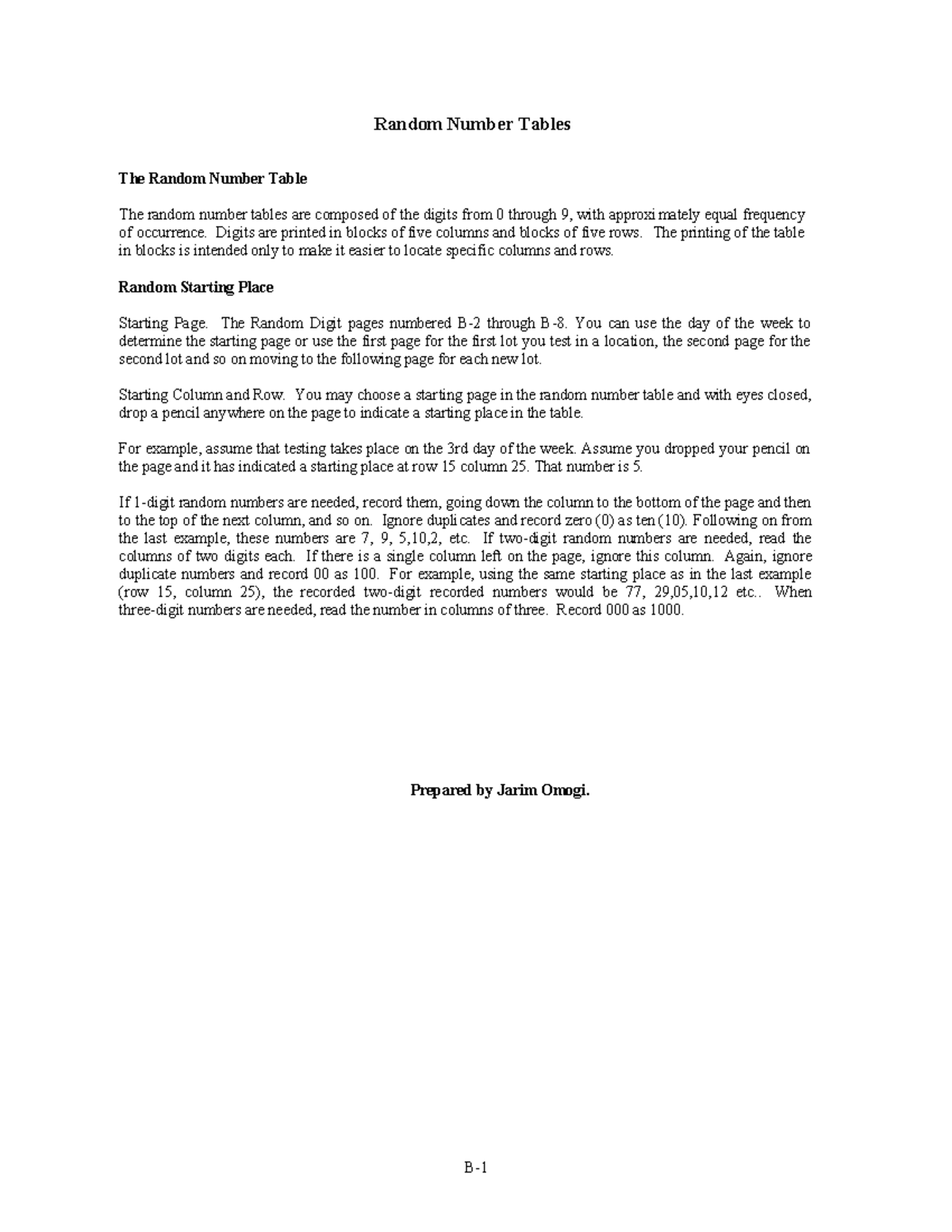 Random Numbers Table - Random Number Tables The Random Number Table The ...