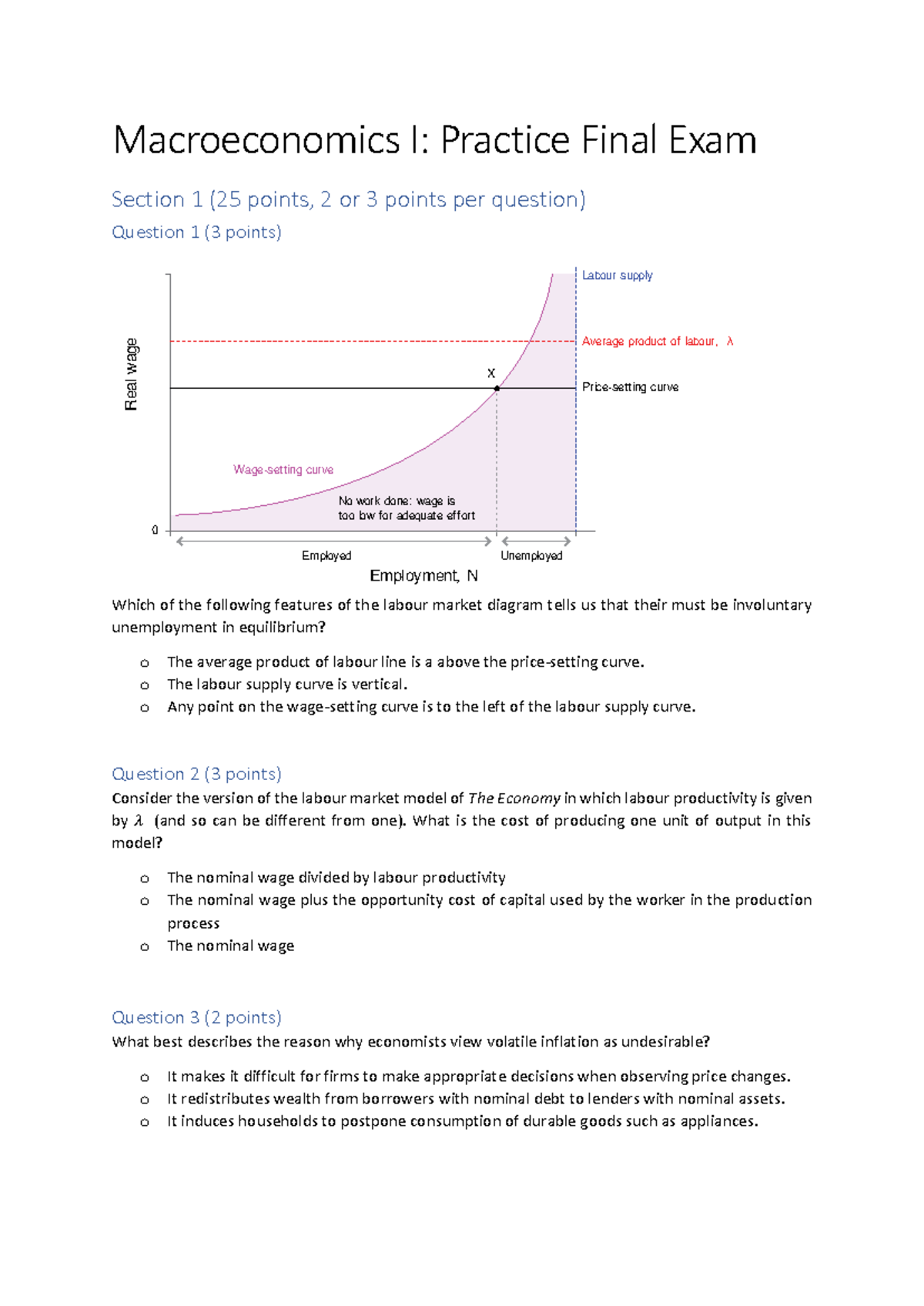Practice Final Exam - Macroeconomics I: Practice Final Exam Section 1 ...