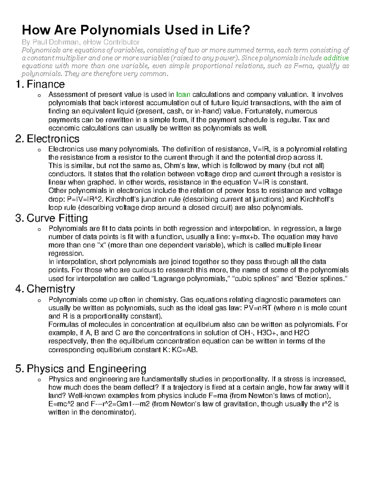 Real World Polynomials How Are Polynomials Used In Life By Paul