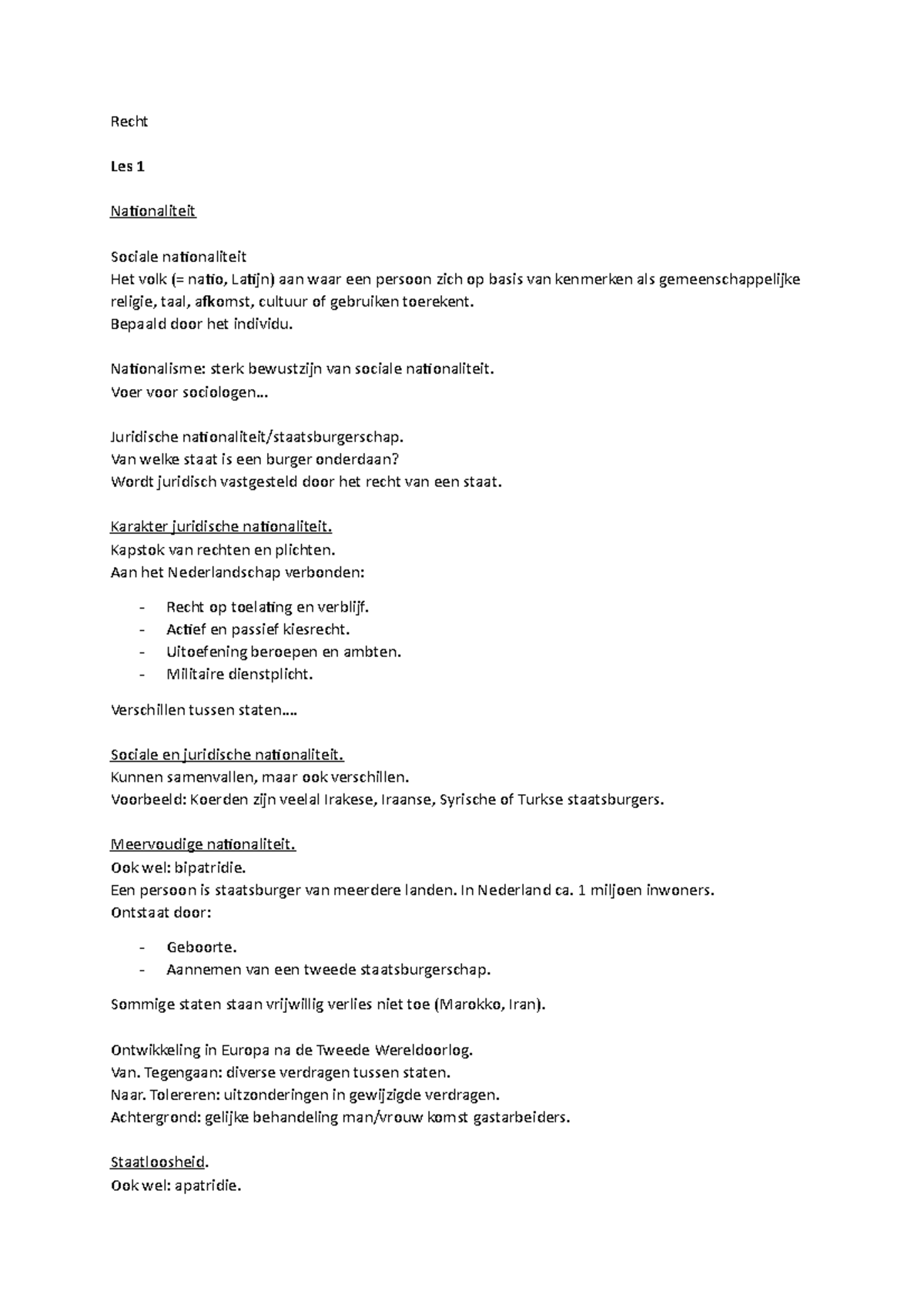 Social Work Jaar 2 Periode 1 Aantekeningen Recht Les 1 Nationaliteit
