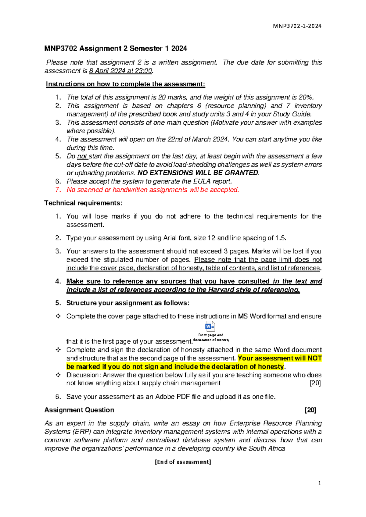 MNP3702 2024 S1 Assignment 2 instructions - MNP3702- 1 - 2024 1 MNP3702 Assignment 2 Semester 1 ...