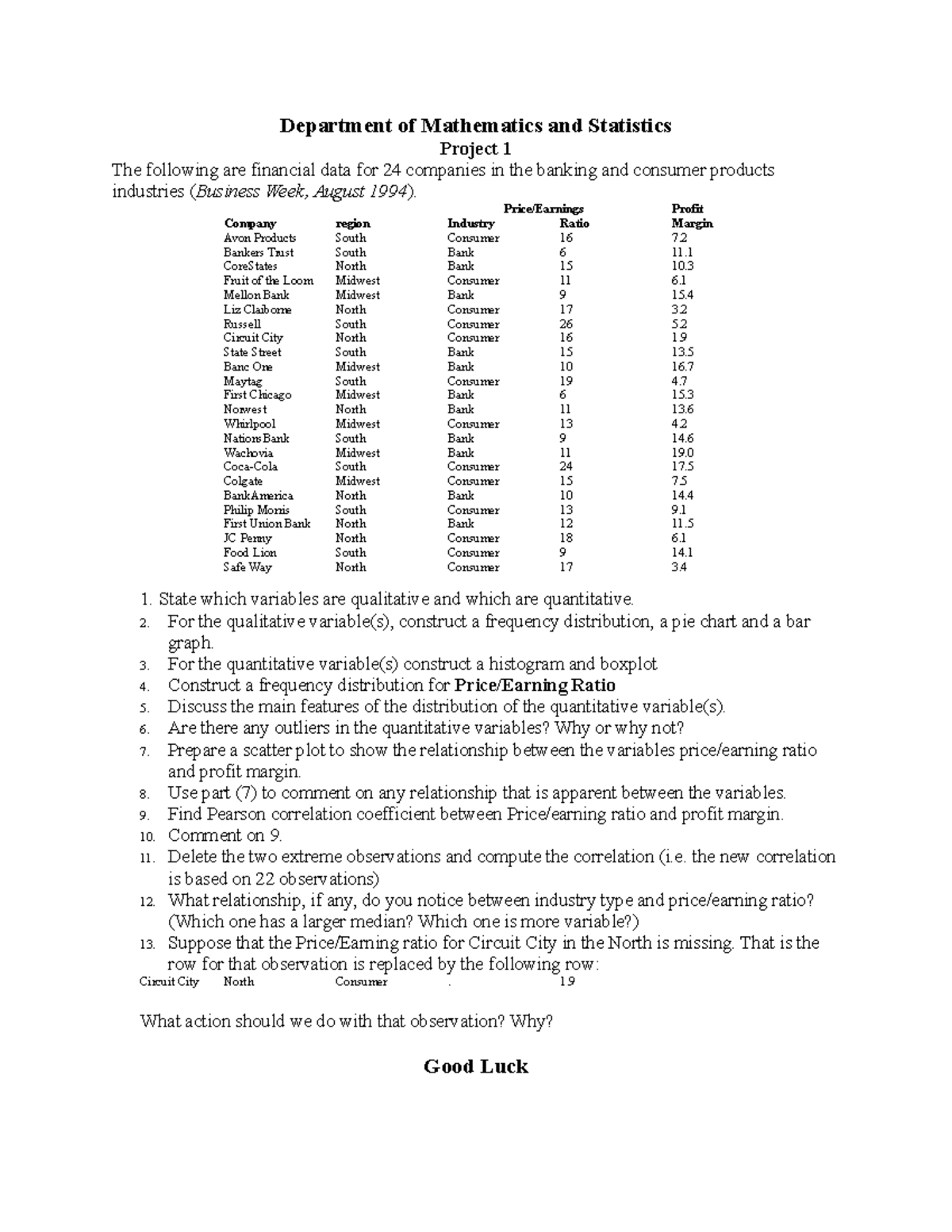 Project 1 - Read it :))) - Department of Mathematics and Statistics ...