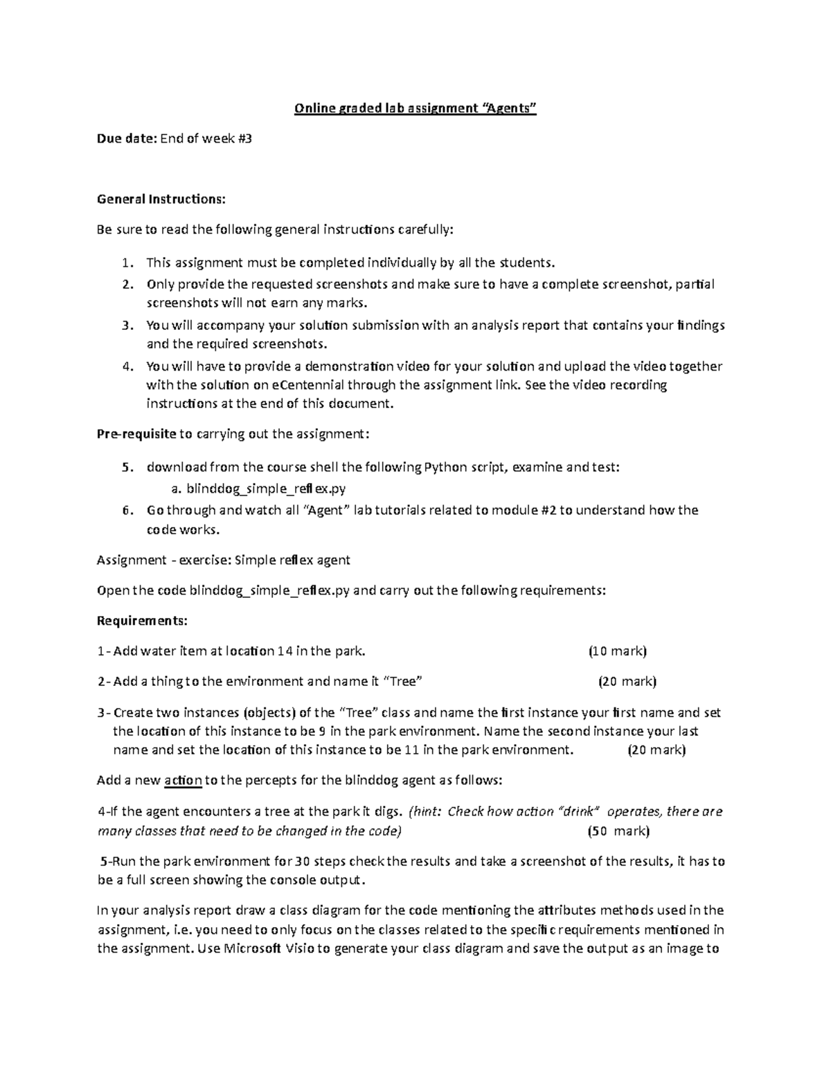 Assignment1 - Agents - Online graded lab assignment “Agents” Due date ...