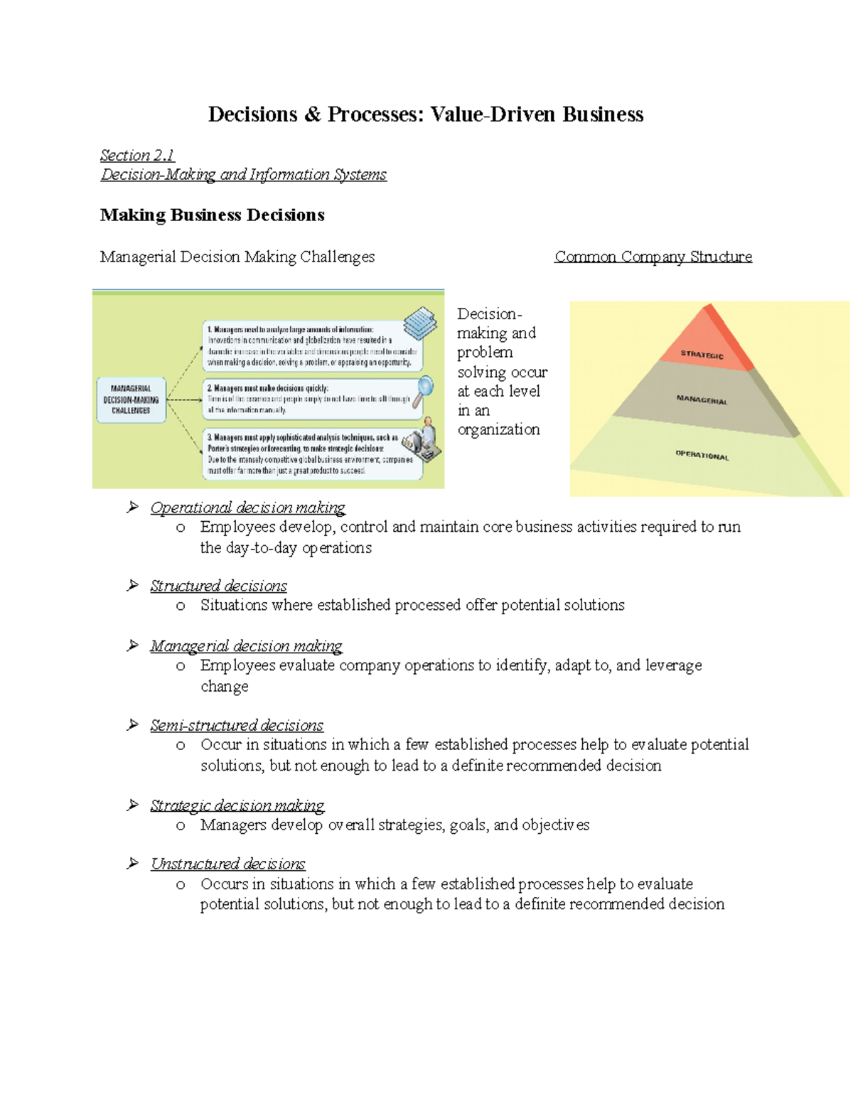 Lecture 2 - Decisions and Processes - Decisions & Processes: Value ...