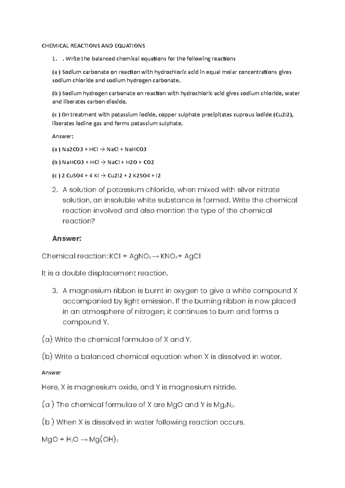 Chemical Reactions AND Equations Prerna IMP Questions 29052024 ...