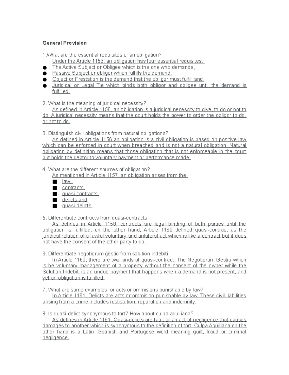 Obligations and Contracts - Note-Takings - General Provision 1 are the ...