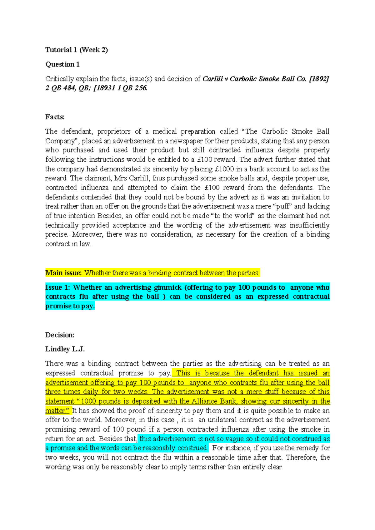 341089 Tutorial 1 (Week 2) - Qs - Tutorial 1 (Week 2) Question 1 Critically explain the facts ...