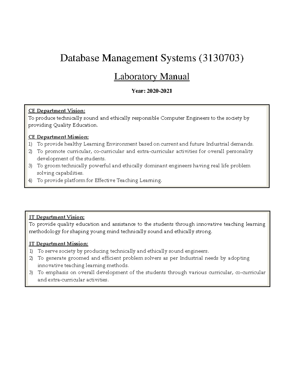 Database Management Systems (3130703) lab-manual - GTU - Studocu