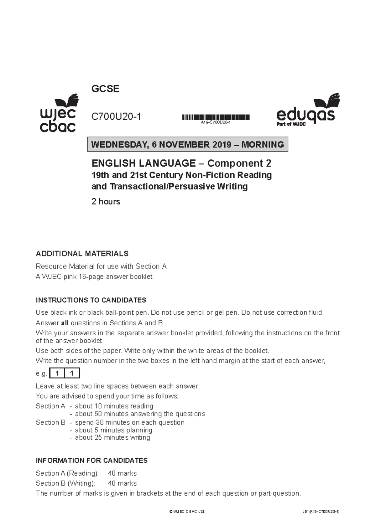 A19-5700-02 - ADDITIONAL MATERIALS Resource Material for use with ...