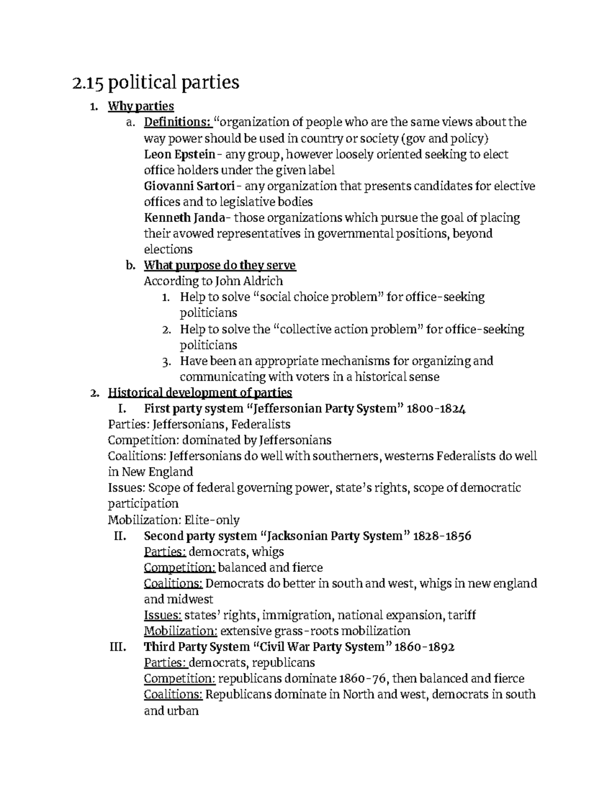 2.15 political parties - 2 political parties Why parties a. Definitions ...