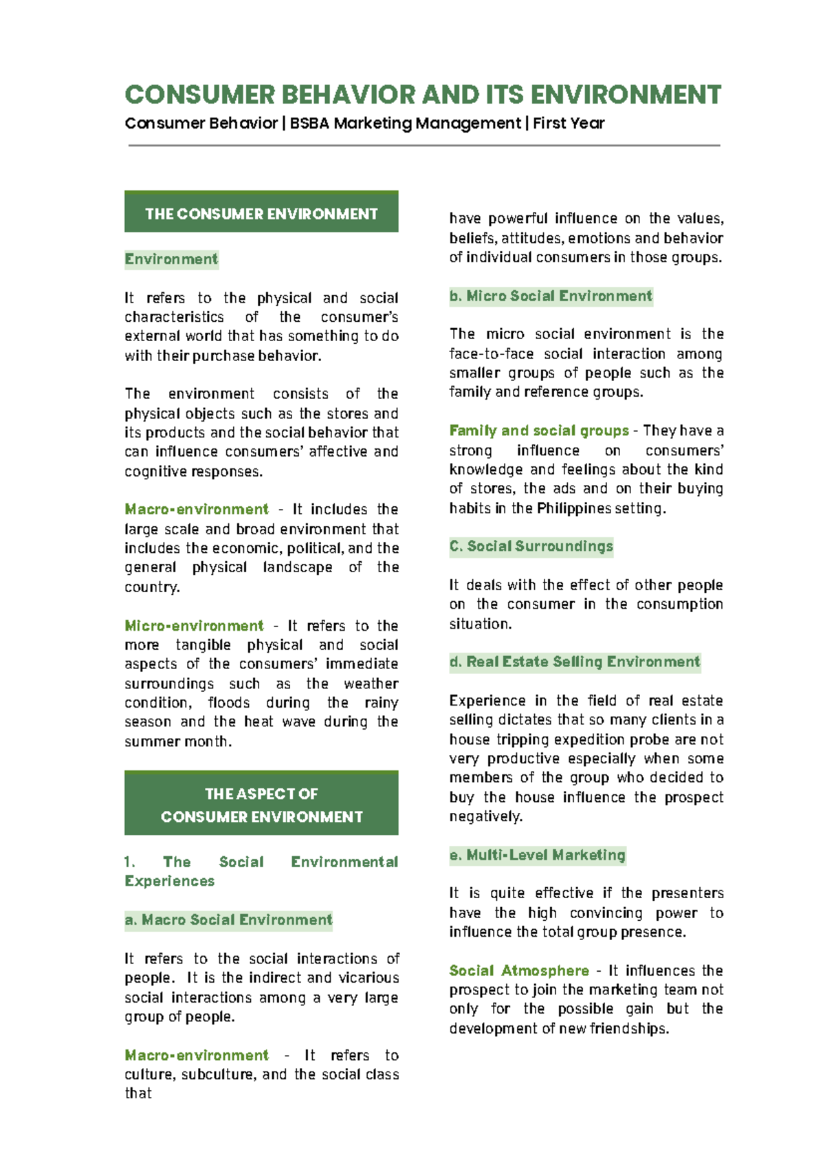 Finals Consumer Behavior and Its Environment - CONSUMER BEHAVIOR AND ...