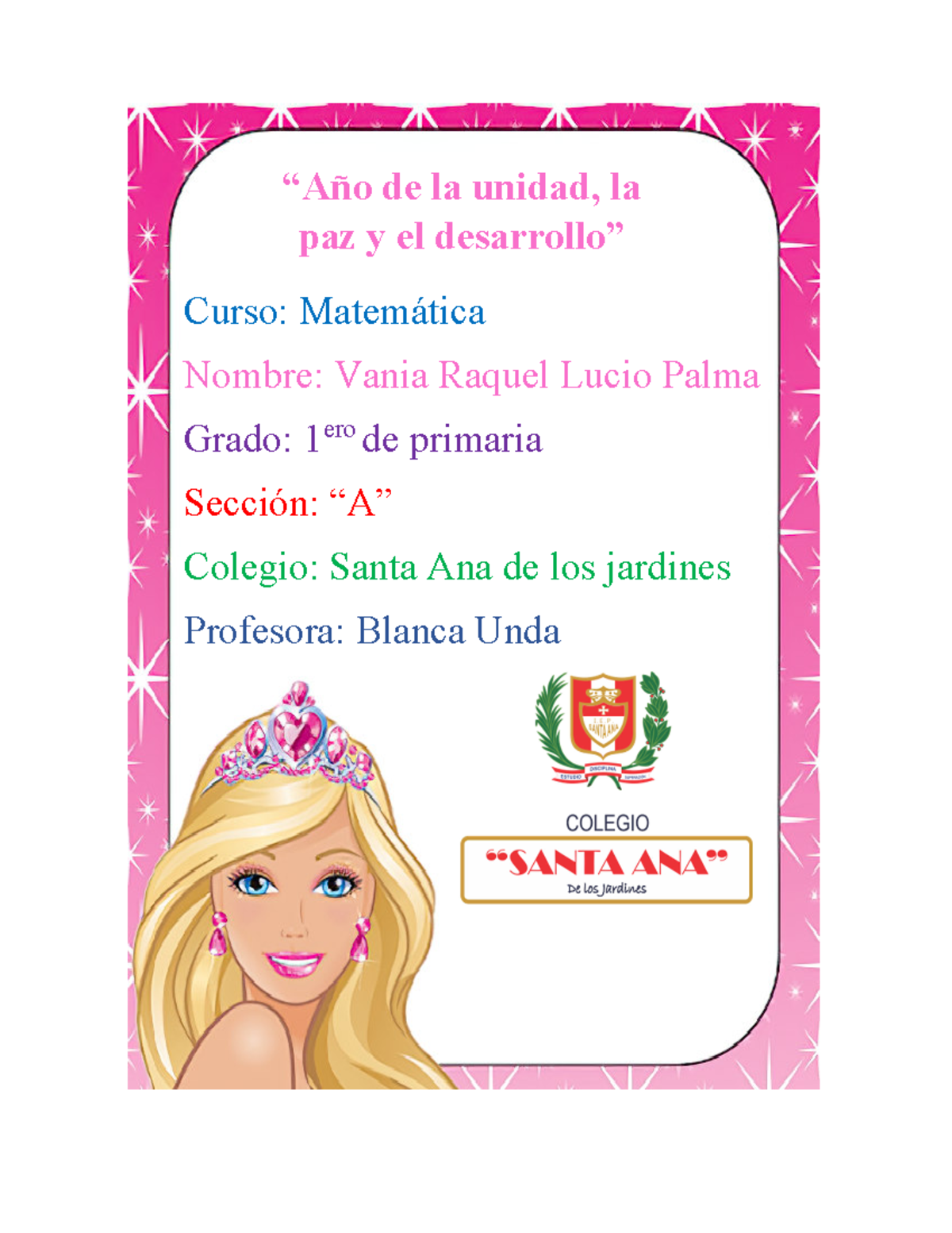 Caratula vania - of - Curso: Matemática Nombre: Vania Raquel Lucio ...