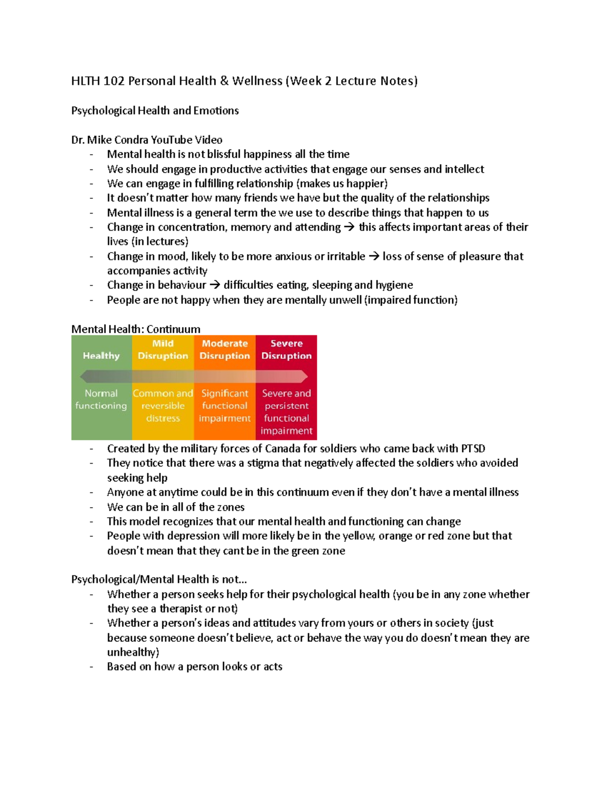 HLTH 102 Week 2 Lecture Notes - HLTH 102 Personal Health & Wellness ...